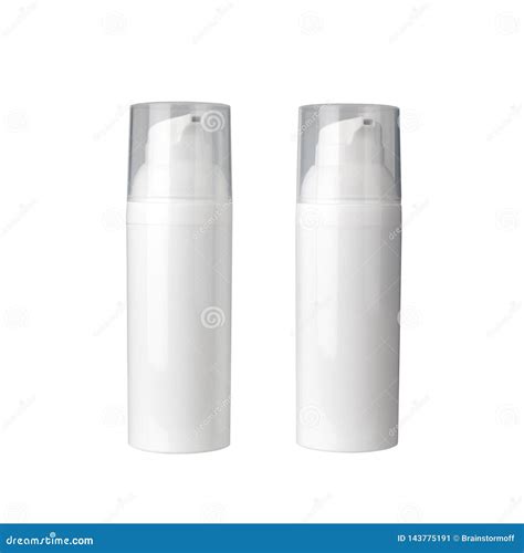 Two White Cosmetic Cream Bottles With Dispenser On White Background
