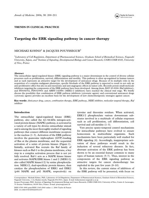 Pdf Targeting The Erk Signaling Pathway In Cancer Therapy