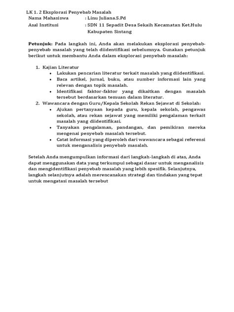 Lk 1 2 Eksplorasi Penyebab Masalah Linu Juliana S Pd Pdf
