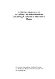 An Infinity Of Unsolved Problems Concerning A Function In The Number