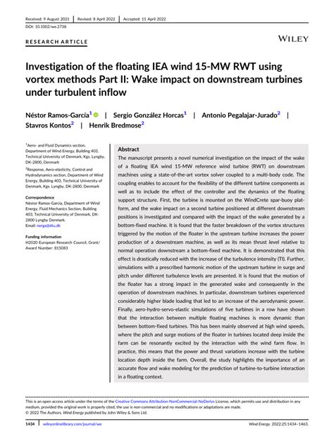 pdf investigation of the floating iea wind 15‐mw rwt using vortex