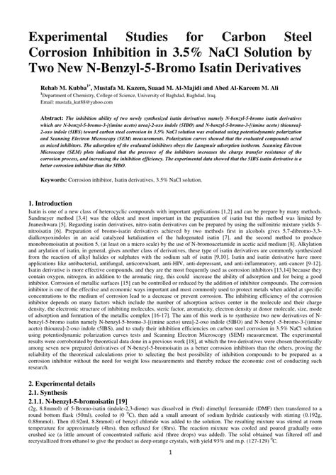 Pdf Experimental Studies For Carbon Steel Corrosion Inhibition In 35