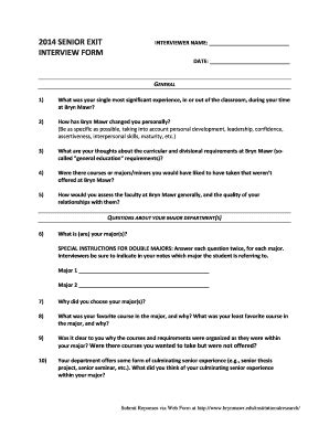 Bryn Mawr College Senior Exit Interview Form Fill Online Printable Fillable Blank