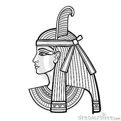 Animation Linear Portrait Of Beautiful Egyptian Woman Goddess Maat