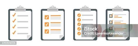 체크리스트 아이콘이 플랫 스타일로 설정된 클립보드입니다 계획 및 구성 고립 된 배경에 작업 벡터 그림 문서 서명 비즈니스 개념 개념에 대한 스톡 벡터 아트 및 기타 이미지