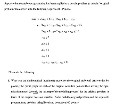 Suppose That Separable Programming Has Been Applied Chegg