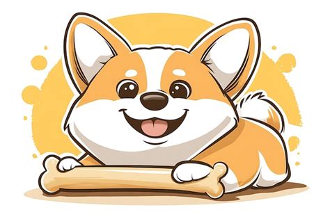 El Lindo Perro Corgi Comiendo Dibujos Animados De Huesos Imagen