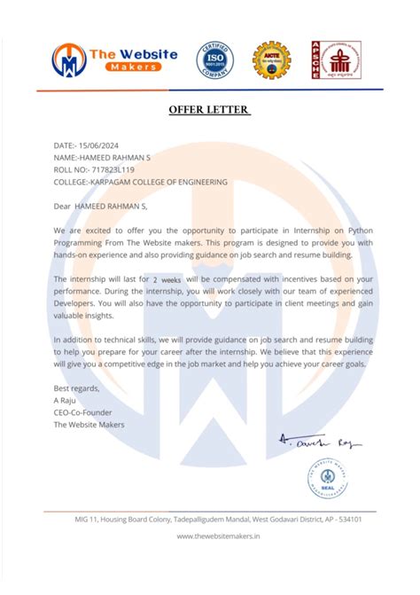 Hameed Rahman S On Linkedin Thewebsitemakers Internship