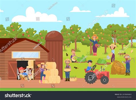 Cartoon Farmers Work On Farm Farmer Stock Vector Royalty Free