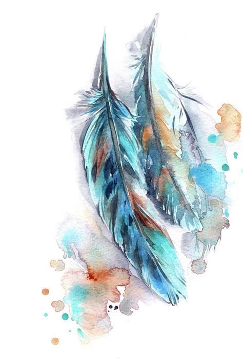 Falling Feather Blue Jay Feather Blue Feather Watercolor Painting By