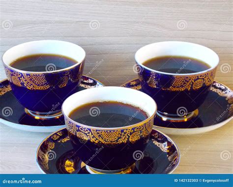 Three Cups Of Morning Hot Coffe Stock Image Image Of Lock Coffe