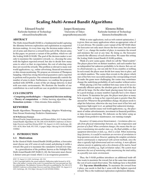 Pdf Scaling Multi Armed Bandit Algorithms