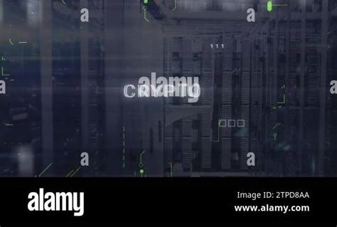 Animation Of Binary Codes And Crypto Text With Circuit Board Pattern Over Data Server Systems