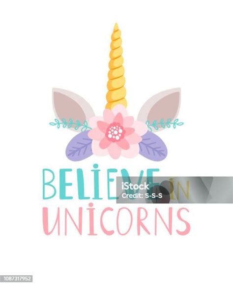 Poster Tanduk Dan Bunga Unicorn Ilustrasi Stok Unduh Gambar Sekarang