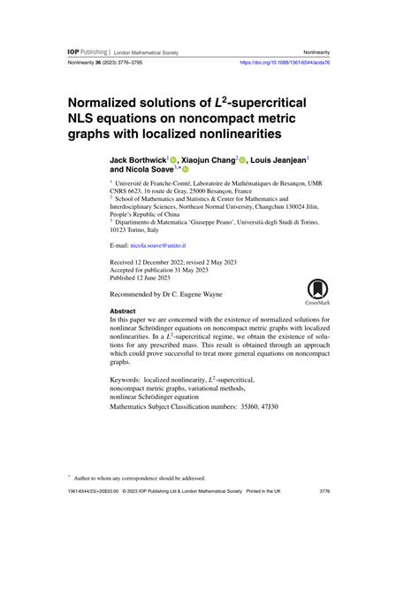 Pdf Normalized Solutions Of L2 Supercritical Nls Equations On Noncompact Metric Graphs With