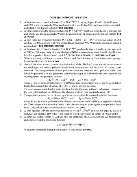 Constrained Maximization Of Output And Minimization Of Cost And