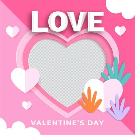 Шаблон фоторамки на день святого валентина в бумажном стиле Бесплатно векторы