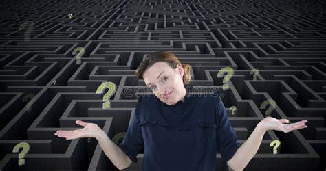 Animation Of Uncertain Caucasian Woman And Yellow Question Marks Moving
