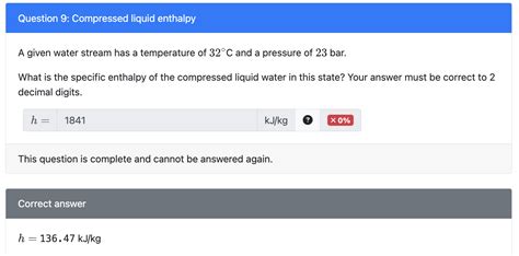 solved question 9 compressed liquid enthalpya given water