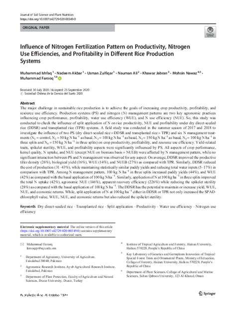 (PDF) Influence of Nitrogen Fertilization Pattern on Productivity, Nitrogen Use Efficiencies ...