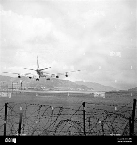 Large 4 Engined Passenger Jet Landing At Kai Tek Airport Hong Kong 1966