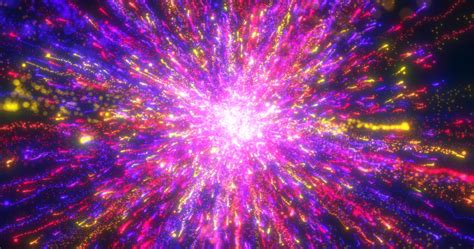 Abstract Glowing Energy Explosion Whirlwind Firework From Purple Lines And Magic Particles