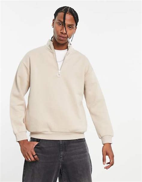 Bershka Sweat à Col Zippé Beige Exclusivité Asos Asos