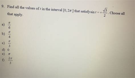 Solved Find all the values of t in the interval π Chegg