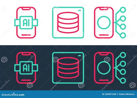 Set Line Neural Network Artificial Intelligence Ai And Server Data