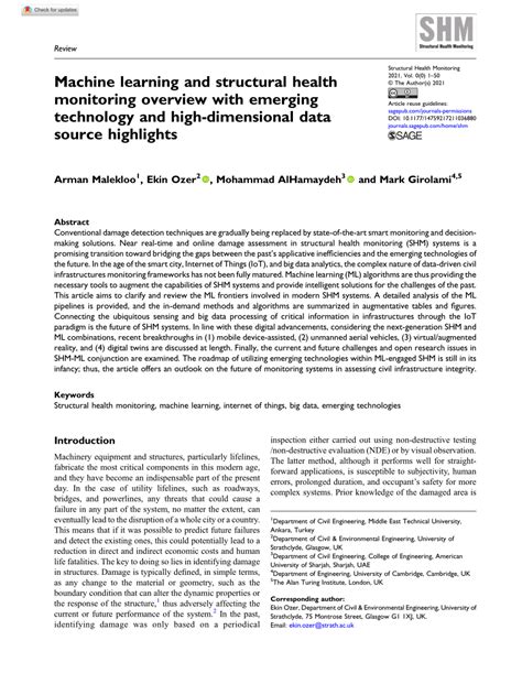 PDF Machine Learning And Structural Health Monitoring Overview With Emerging Technology And