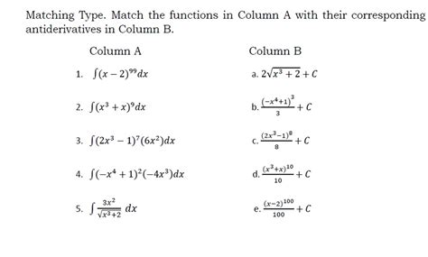 Matching Type Match The Functions In Column A StudyX