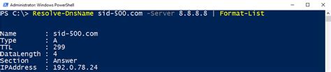 the new nslookup resolve dnsname sid 500
