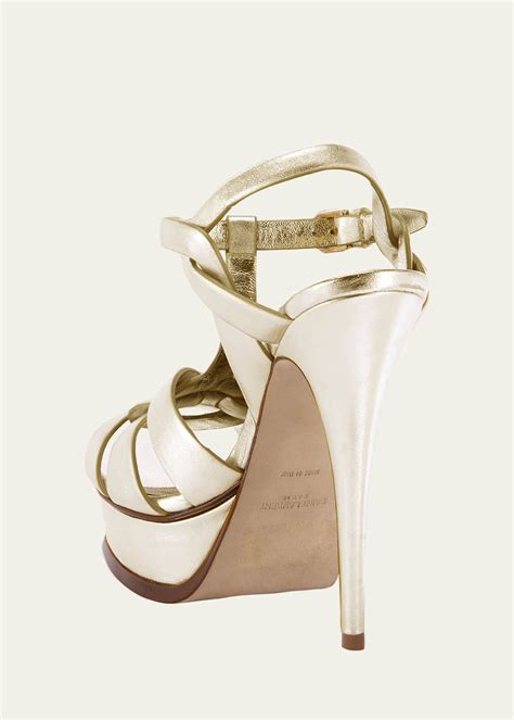 Saint Laurent Tribute Metallic Leather Platform Sandals Bergdorf Goodman