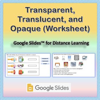 Transparent Translucent And Opaque Worksheet Google Slides