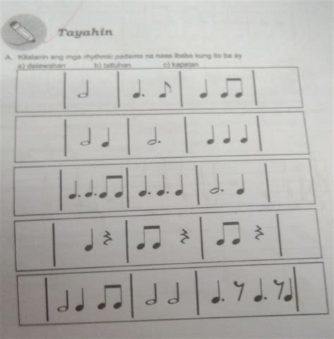 Tayahin A Kilalanin Ang Mga Rhythmic Patterns Na Nasa Ibaba Kung Ito