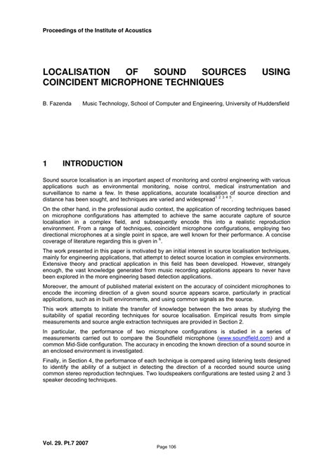 Pdf Localisation Of Sound Sources Using Coincident Microphone Techniques