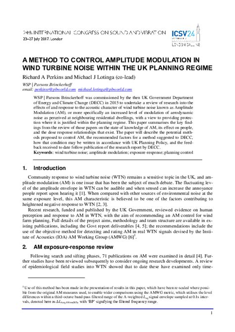 Pdf A Method To Control Amplitude Modulation In Wind Turbine Noise Within The Uk Planning Regime