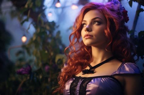 Premium Ai Image A Woman With Red Hair In A Purple Dress
