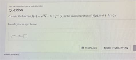 Solved Find The Value Of An Inverse Radical Function