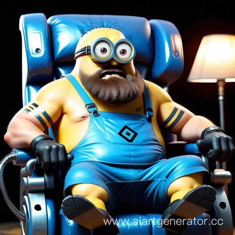 Serious Bearded Minion With Liquid Cooling System On Chair Ai Art Generator