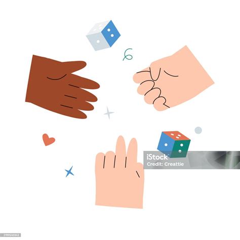 바위 모양 가위 손 제스처 게임 평면 벡터 일러스트 레이 션은 의사 결정 장난스러운 상호 작용 및 전략을 상징하며 흰색 배경에 고립되어 있습니다 가능성에 대한 스톡 벡터