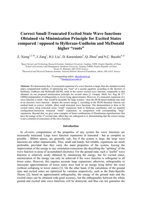 Pdf Correct Small Truncated Excited State Wave Functions Obtained Via