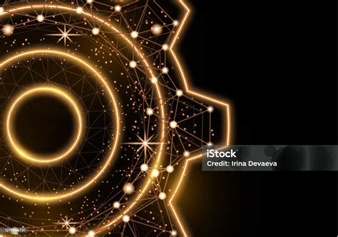 백라이트와 검은 배경에 눈부심 효과와 빛나는 기어 아이콘 그리드 기어 아이콘 빛나는 다각형 메쉬 프레임입니다 벡터 개발에 대한 스톡 벡터 아트 및 기타 이미지 Istock