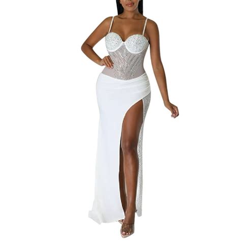 Caicj98 Womens Dresses For Wedding Guest Womens One Shoulder High Split Cocktail Wedding Party