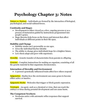 Psychology Chapter Notes Psychology Chapter Notes Everything Psychological Is Also Studocu