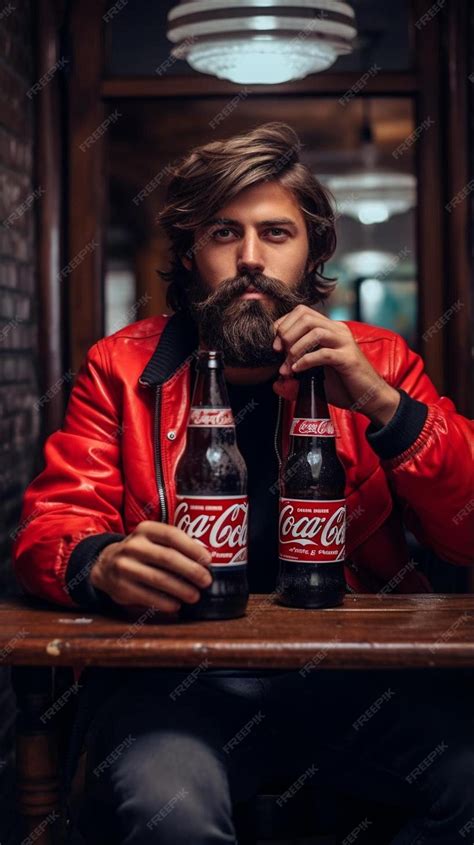Premium Ai Image Young Bearded Man Drinking Coca Cola From Bottle In