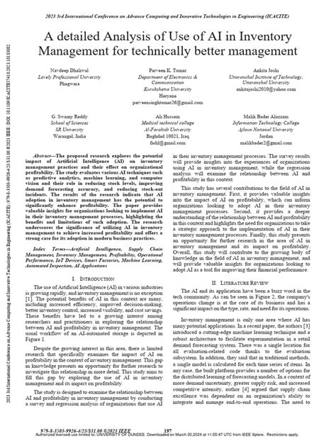 A Detailed Analysis Of Use Of Ai In Inventory Management For Technically Better Management Pdf