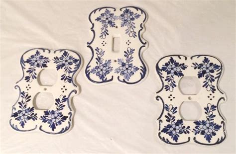 Vintage Dutch Ceramic Blue Delft Light Switch Cover