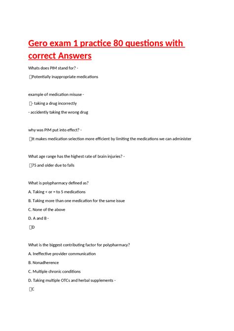 Gero Exam 1 Practice 80 Questions With Correct Answers Exams Nursing