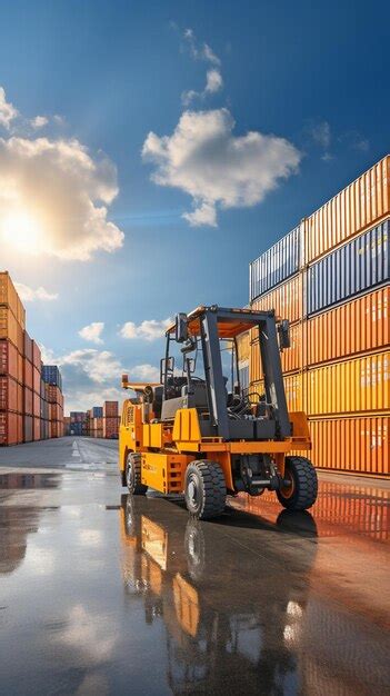 Premium Ai Image Industrial Container Yard With Forklift And Logistical Importexport